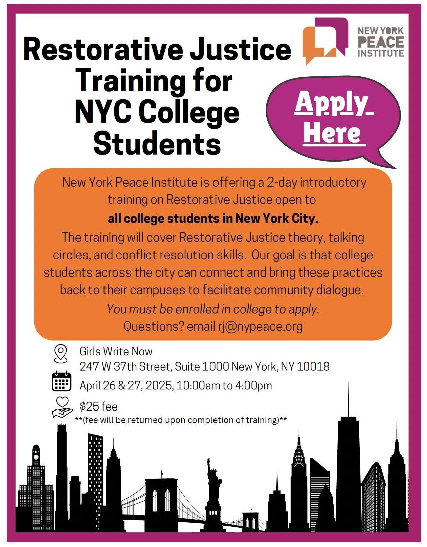Restorative Justice Training for College Students - New York Peace Institute